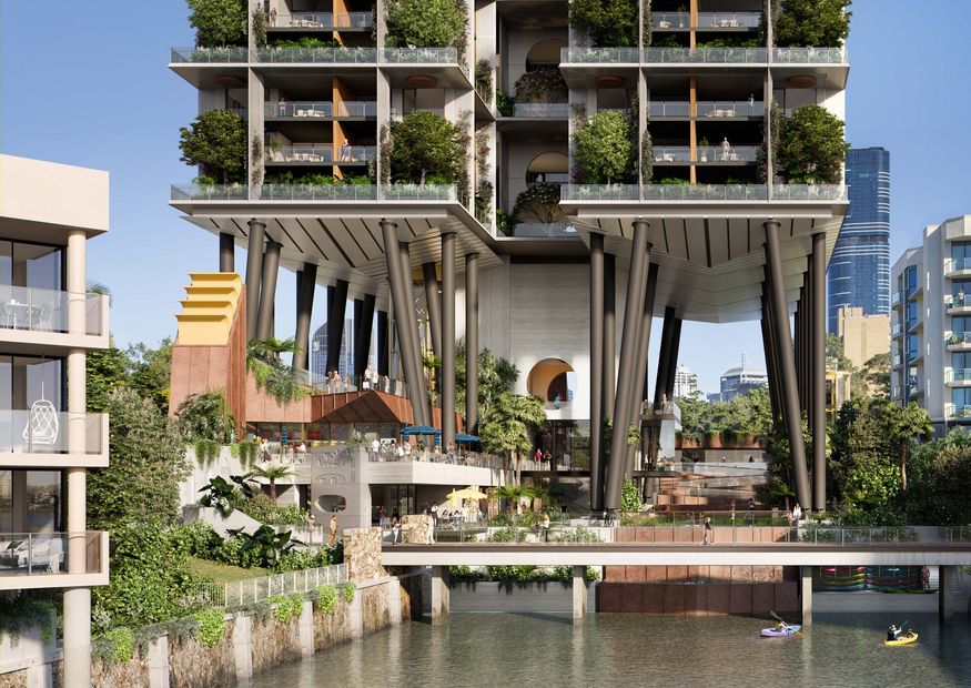 Tower on stilts proposed for Brisbane waterfront | ArchitectureAu